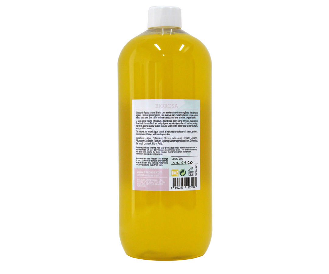 Biorosa, sabão liquido natural e biológico com óleo essencial de Rosas